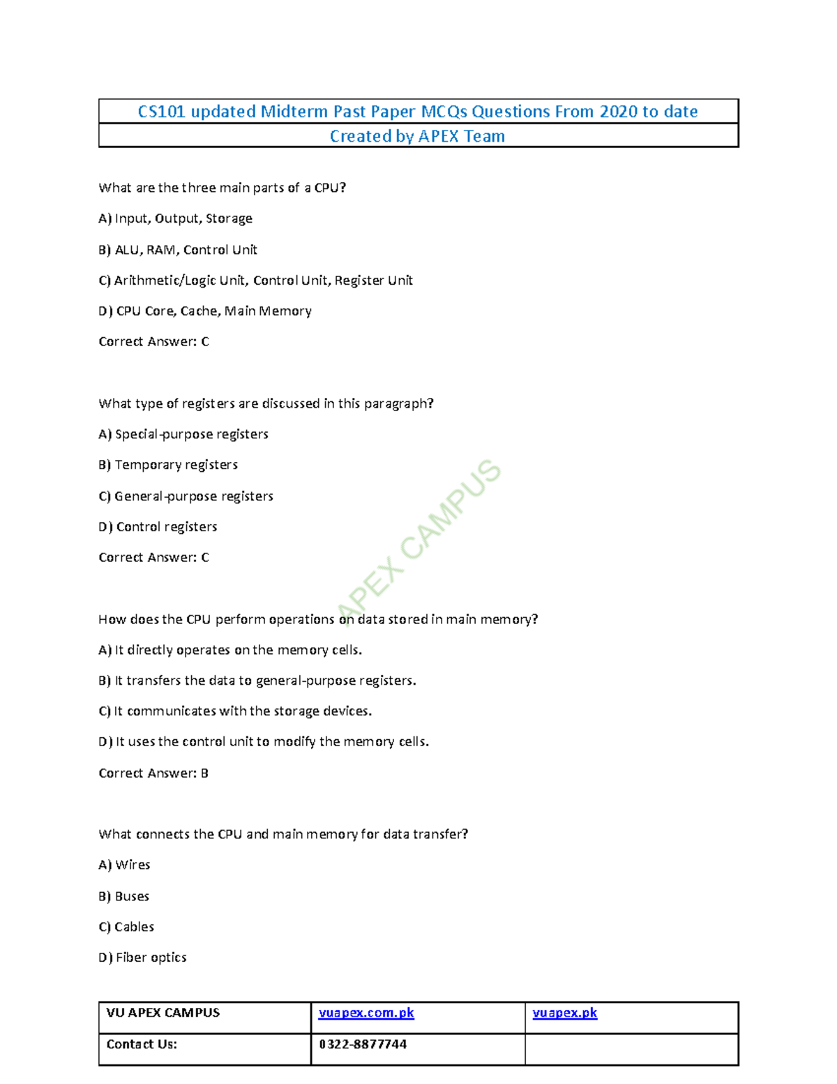 CS101 Midterm Past Paper MCQs (2020-Present) - Studocu