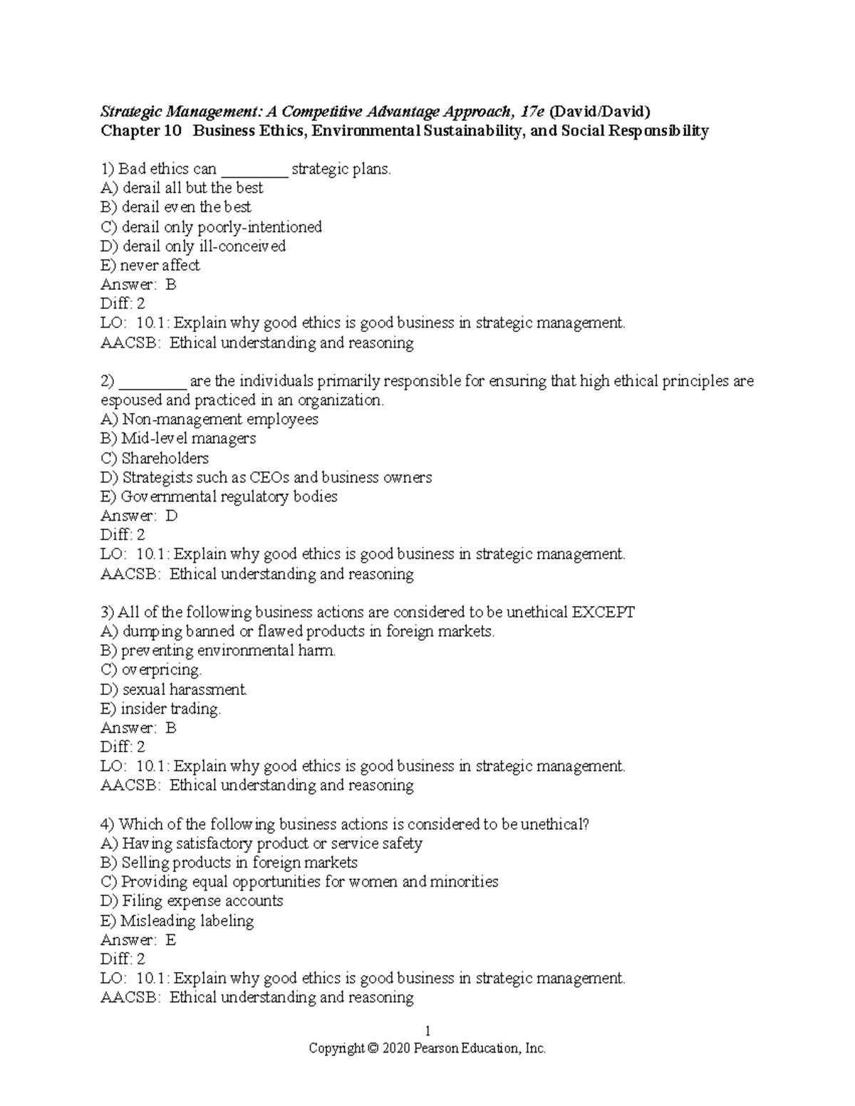Chapter 10 - Business Ethics & Sustainability Question Bank (SM 17e ...
