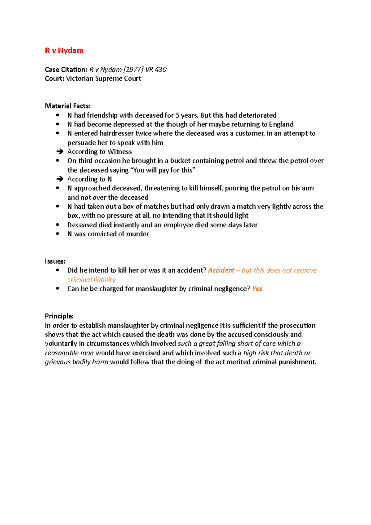 R v Nydam 1977 Case Summary: Key Facts & Legal Principles - Studocu
