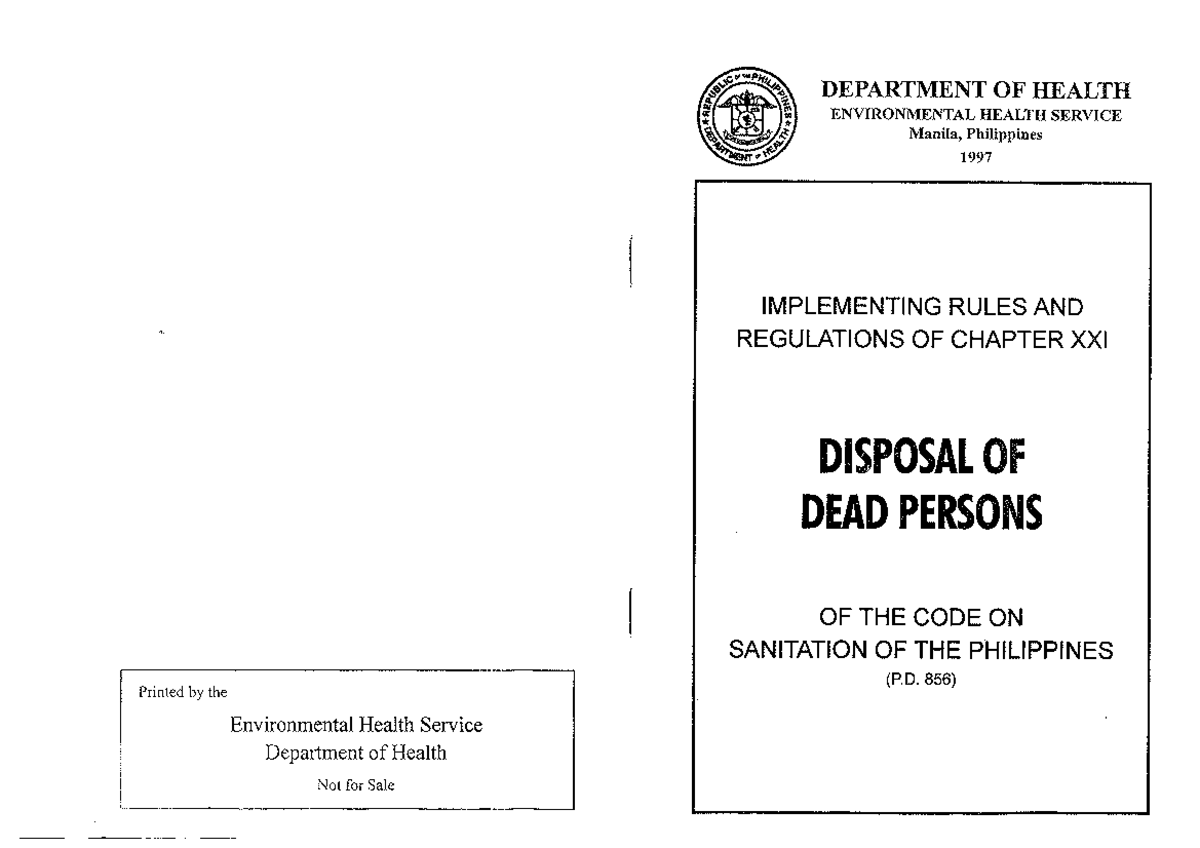 IRR PD 856 CHAP 21 - Revised Rules on Disposal of Dead Persons - Studocu