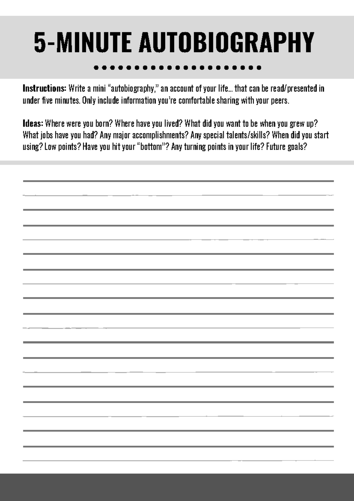 5 minute autobiography 2 - Instructions: Write a mini “autobiography ...