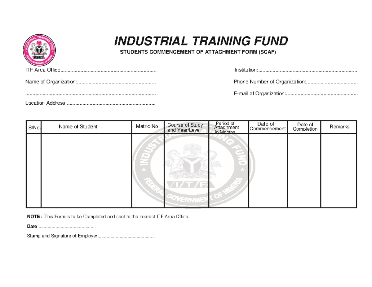 SCAF-Form - Siwes letter - INDUSTRIAL TRAINING FUND STUDENTS ...