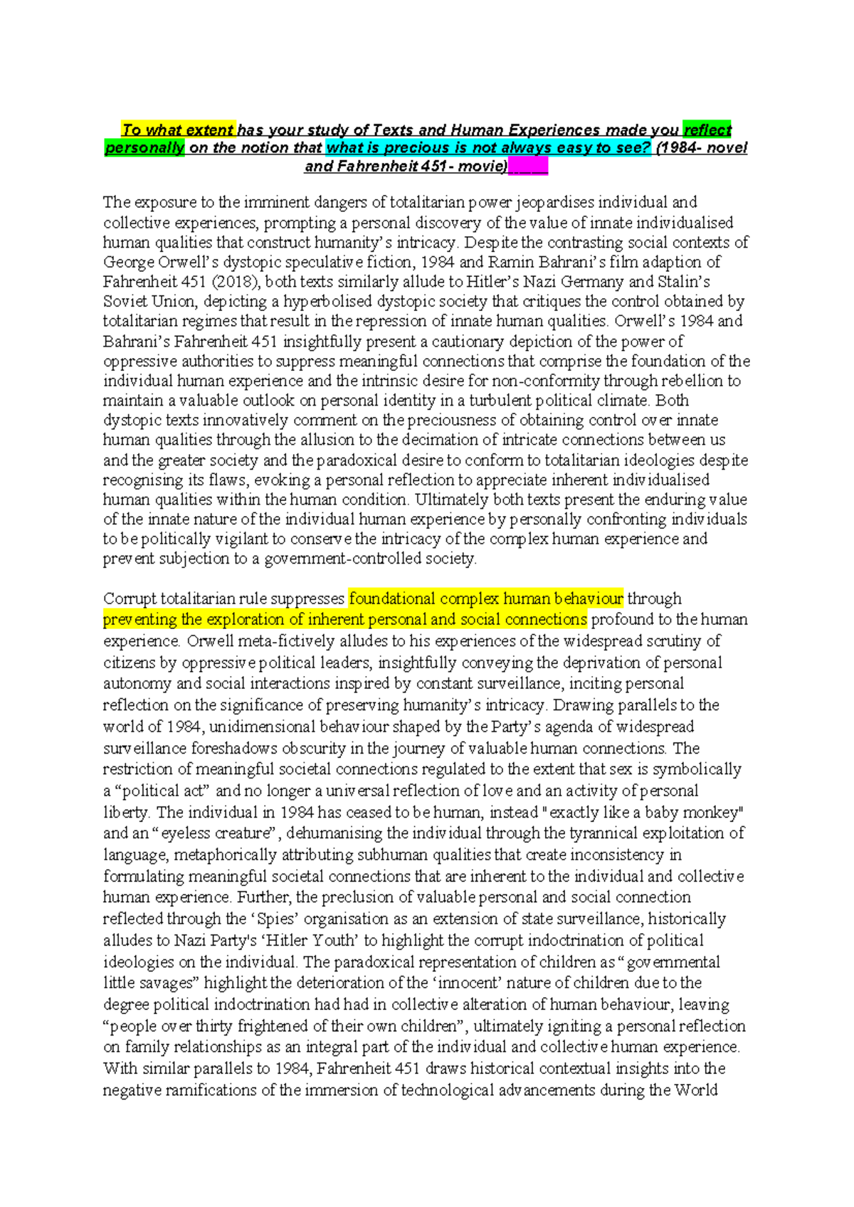 Personal Reflections on Dystopia: Insights from English 1984 ...