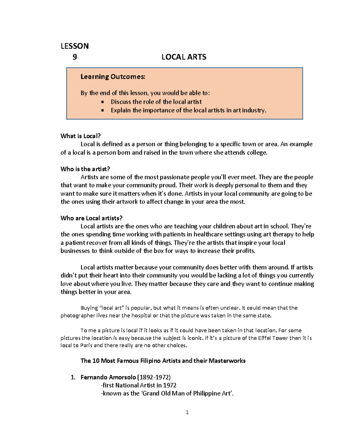 ARTS 1-3 - reviewer - ART APPRECIATION LESSON 1 HUMANITIES Latin word ...