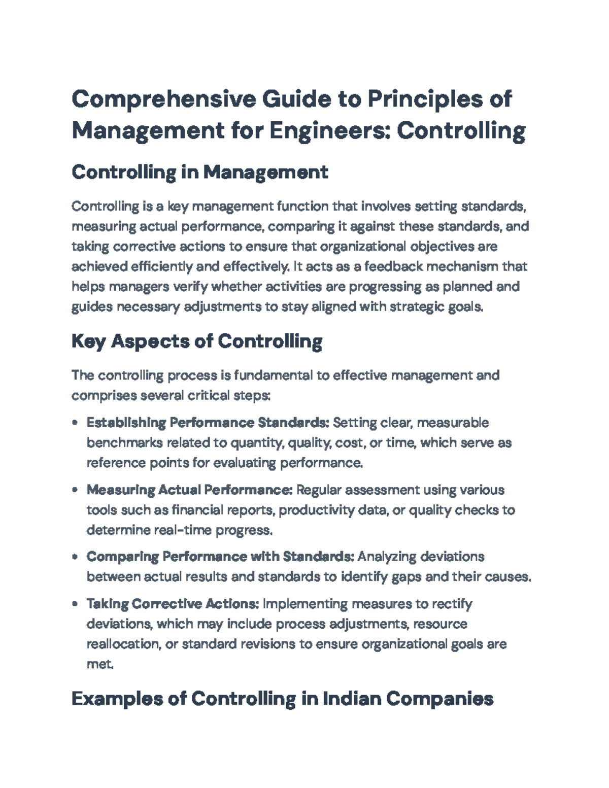 Controlling in Management: Principles & Practices for Engineers (ENG 101) - Studocu