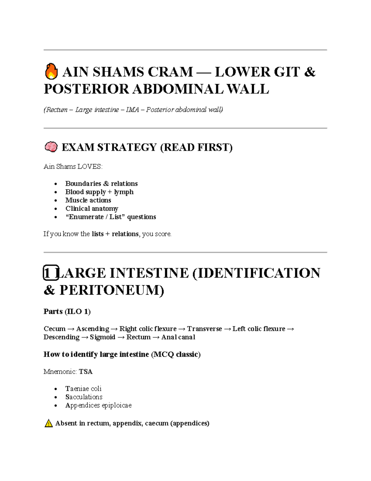AIN SHAMS CRAM — LOWER GIT & POSTERIOR ABDOMINAL WALL - Studocu