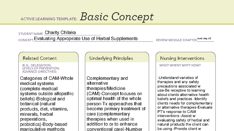 LT 1: Active Learning Template on Appropriate Use of Herbal Supplements ...