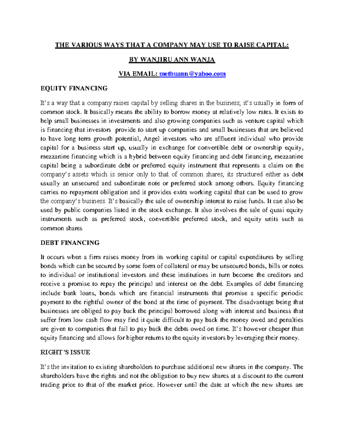 Capital Raising Strategies: Equity, Debt, and More Explained - Studocu