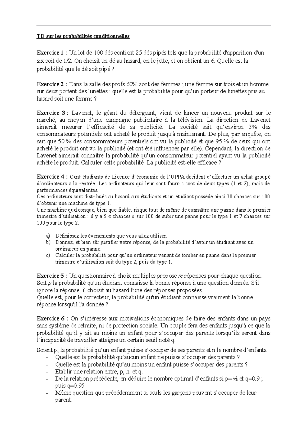 Exercice de TD - TD probabilité et statistiques S3 - TD sur les ...