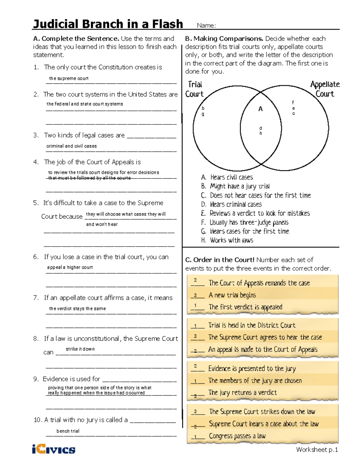 Judicial Branch in a Flash - Activity - Judicial Branch in a Flash Name ...