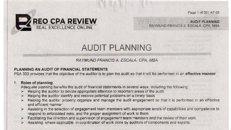 REO CPA REVIEW AT 06: NOTES ON AUDIT PLANNING BY RAYMUND FRANCIS A ...