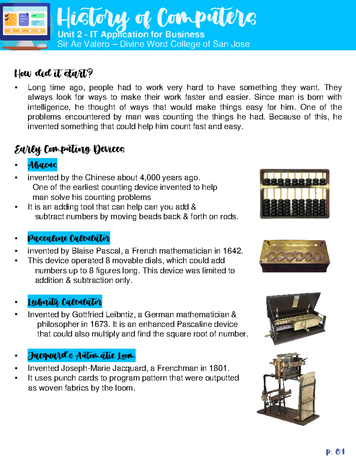 02 Handouts History of Computers - How did it start? Long time ago ...