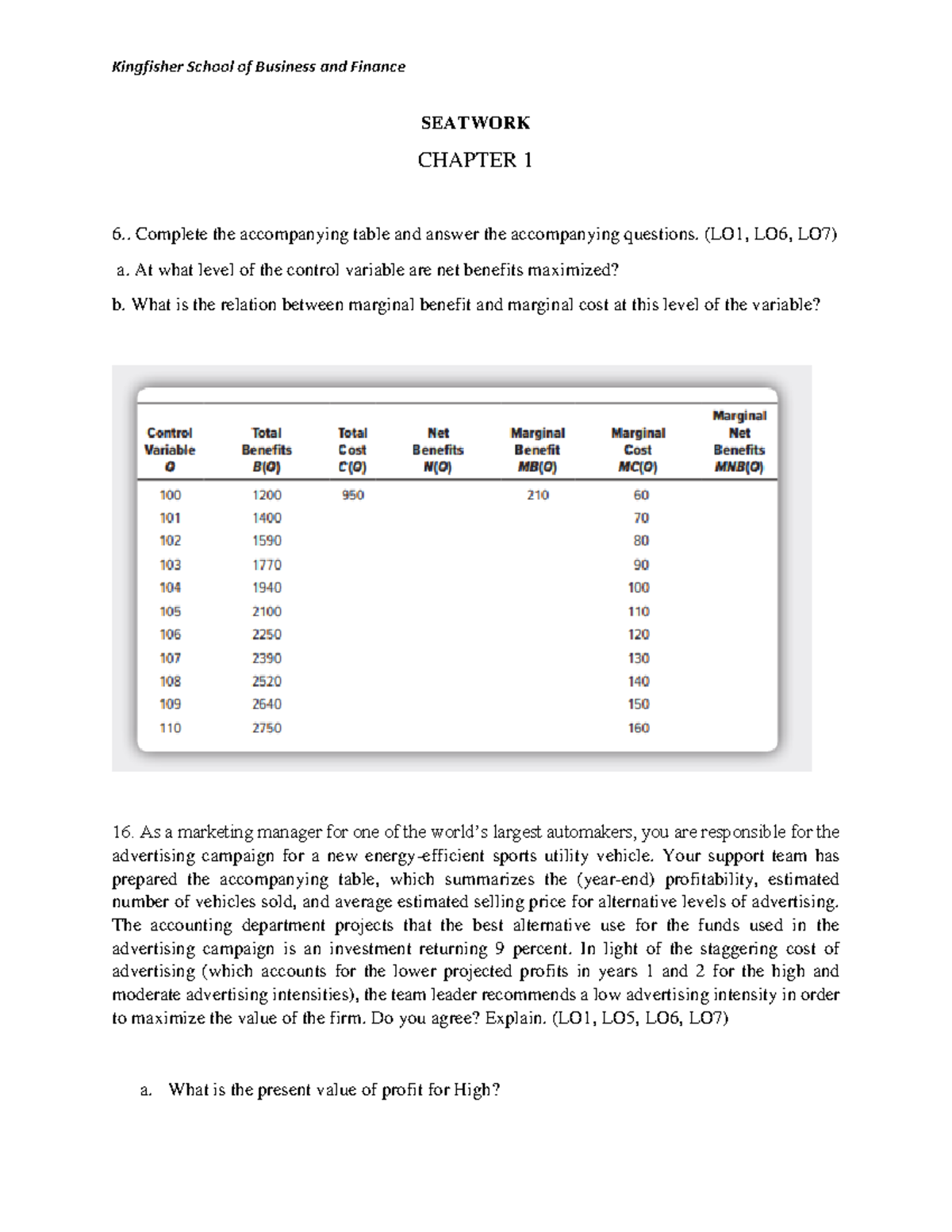 Seatwork Analysis and Questions - Chapter 1 (BUS 101) - Studocu