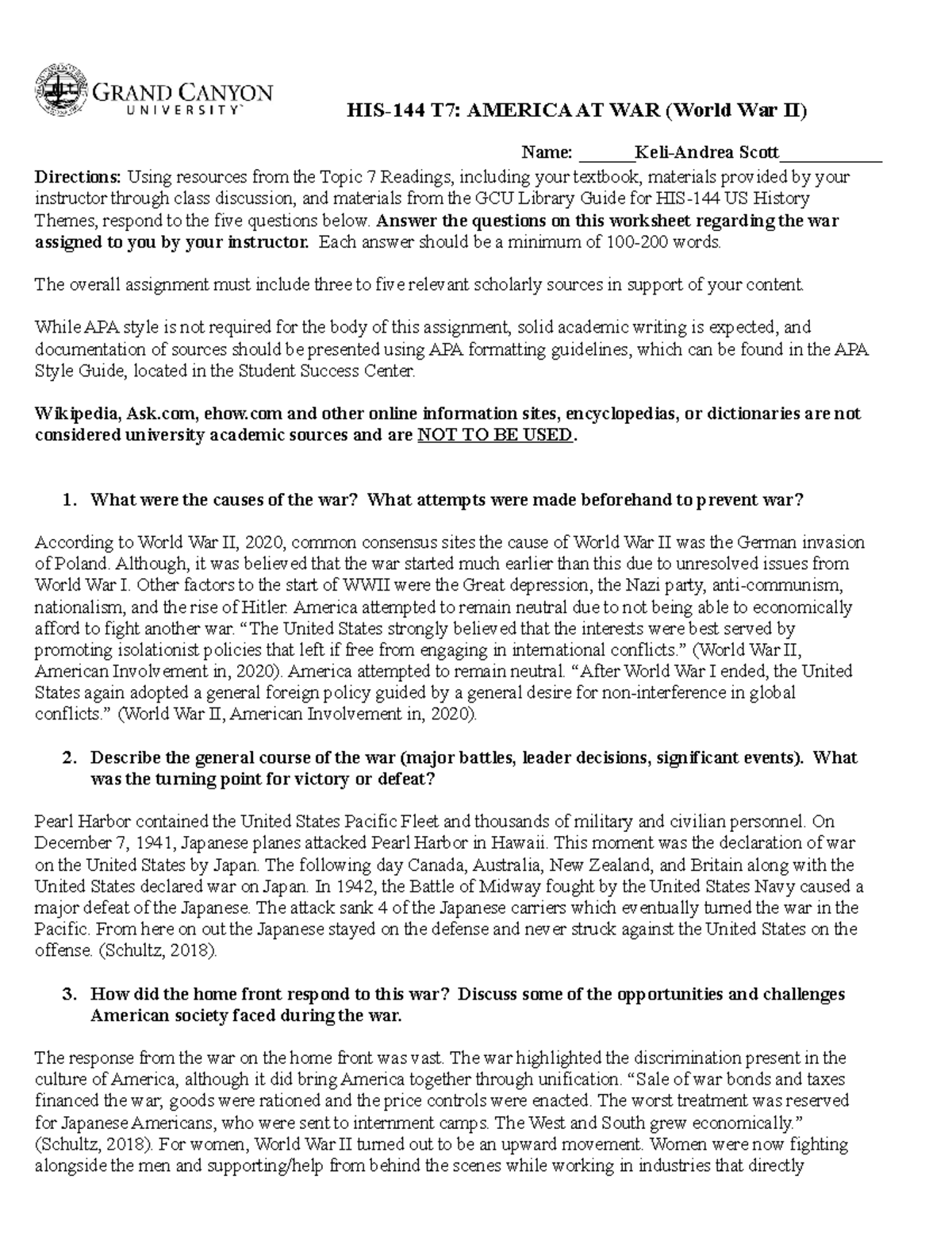 America at War Worksheet - HIS-144 T7: AMERICA AT WAR (World War II ...