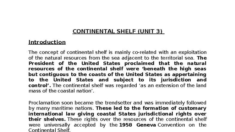 Continental Shelf Overview (Unit 3) - Legal Framework & Case Studies ...