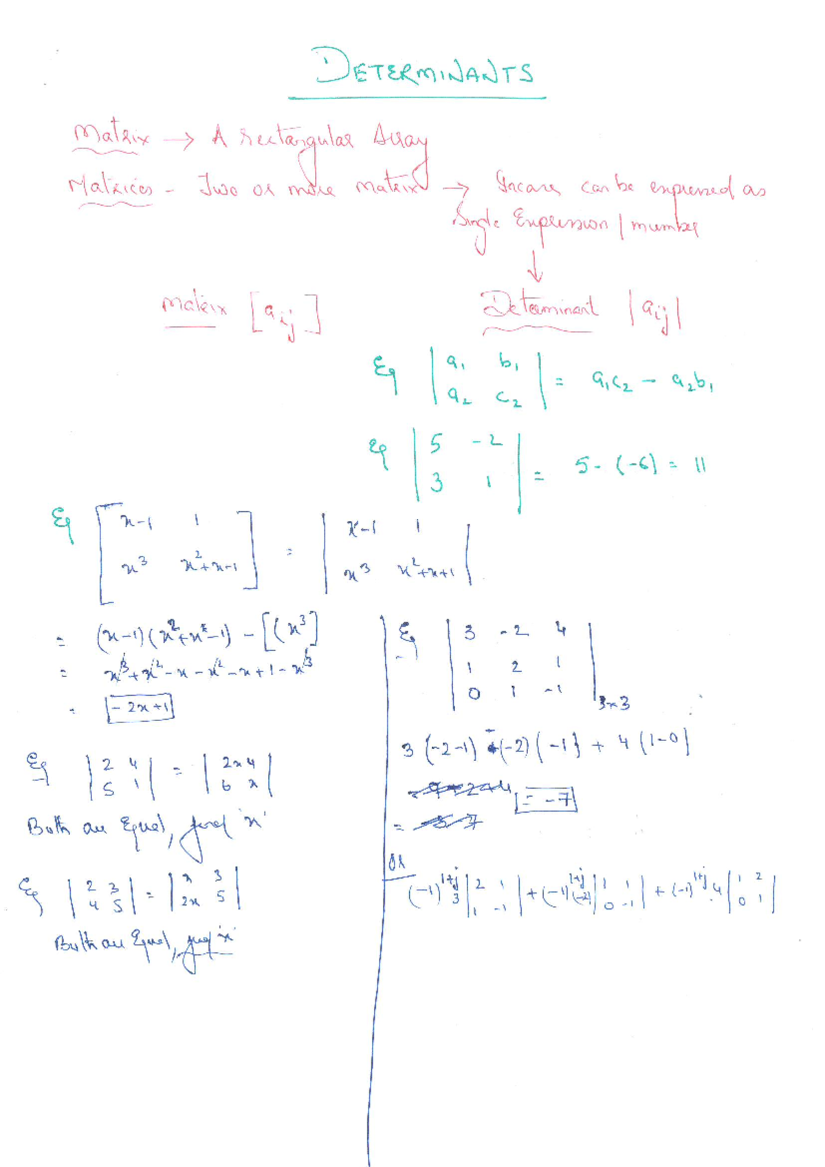 MATRICES & DETERMINANTS: Key Concepts & Examples - Studocu