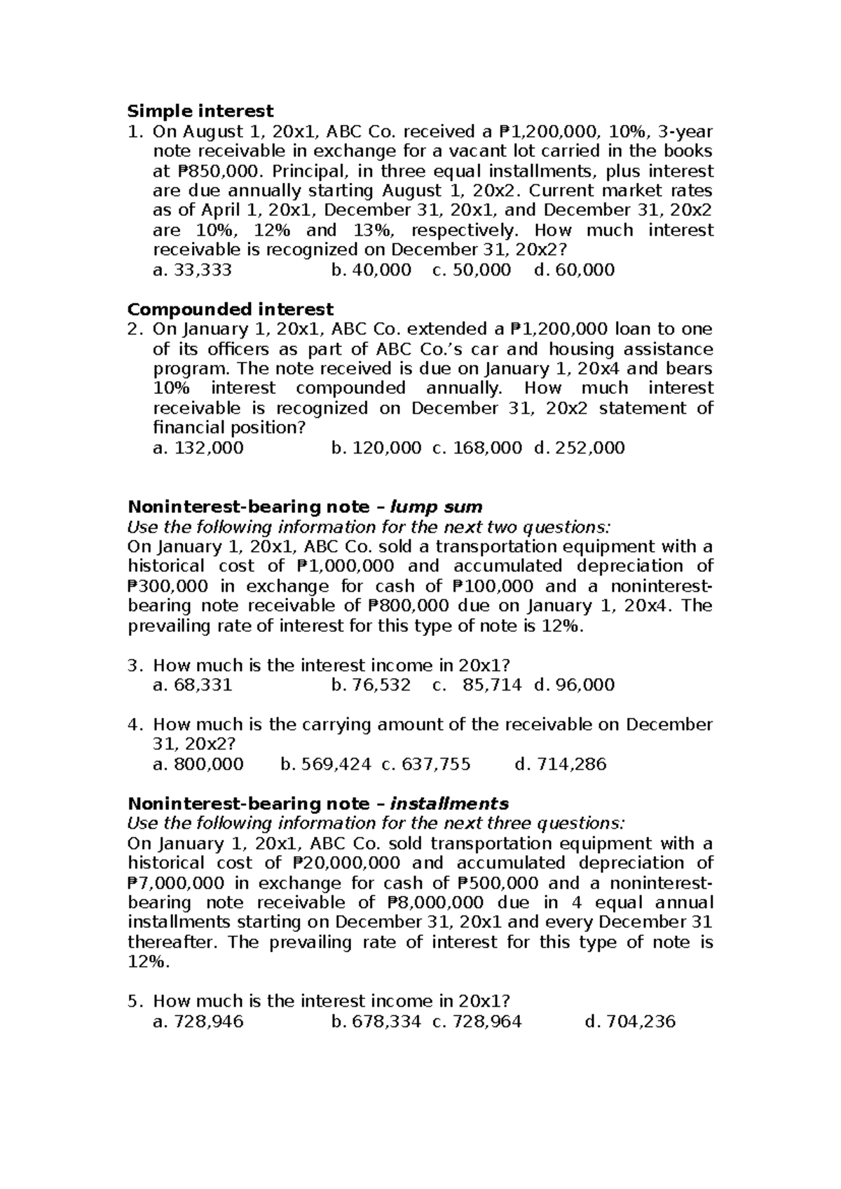 Sample Notes - Quiz on Simple Interest and Notes Receivable - Studocu