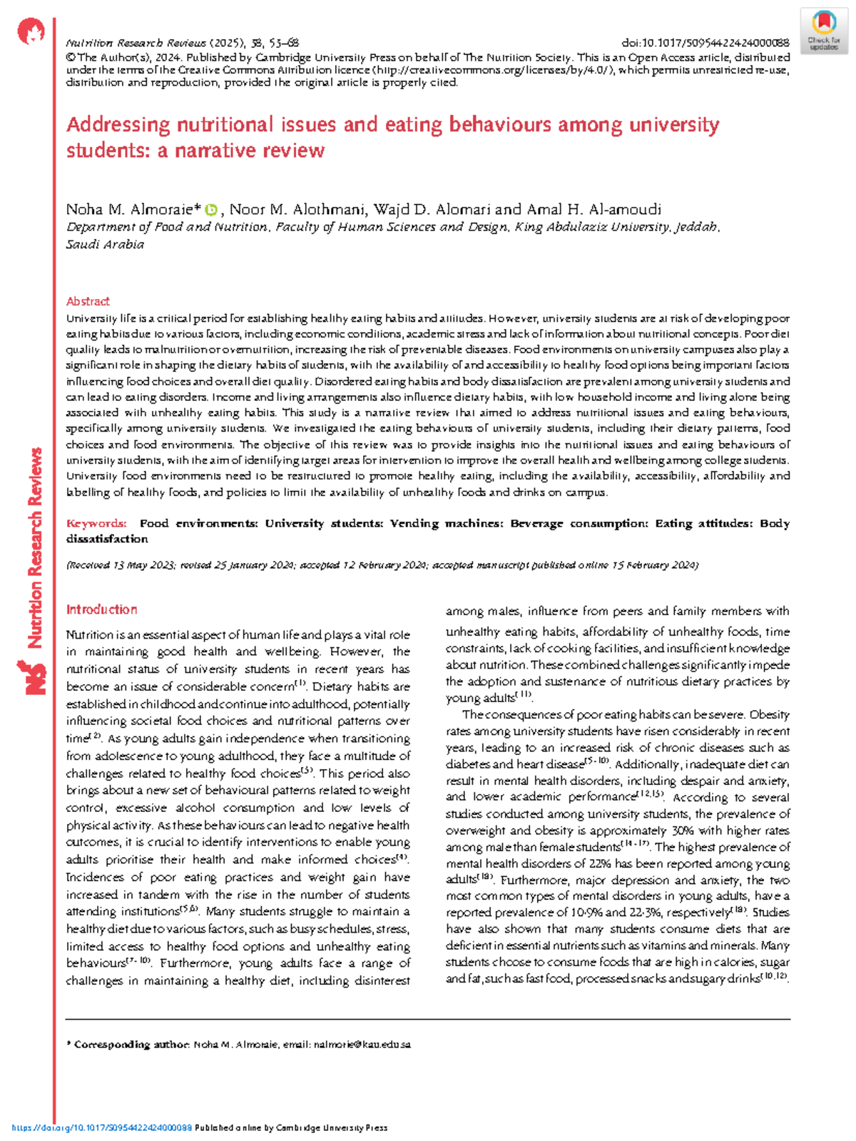 NUTR 2024: Addressing Nutritional Issues & Eating Behaviours in Uni ...