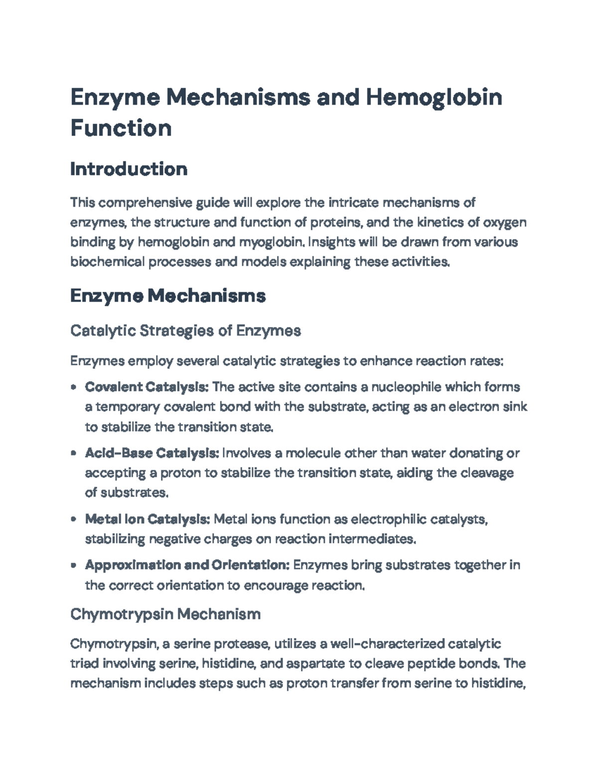 Biochemistry: Enzyme Mechanisms and Hemoglobin Function Analysis ...