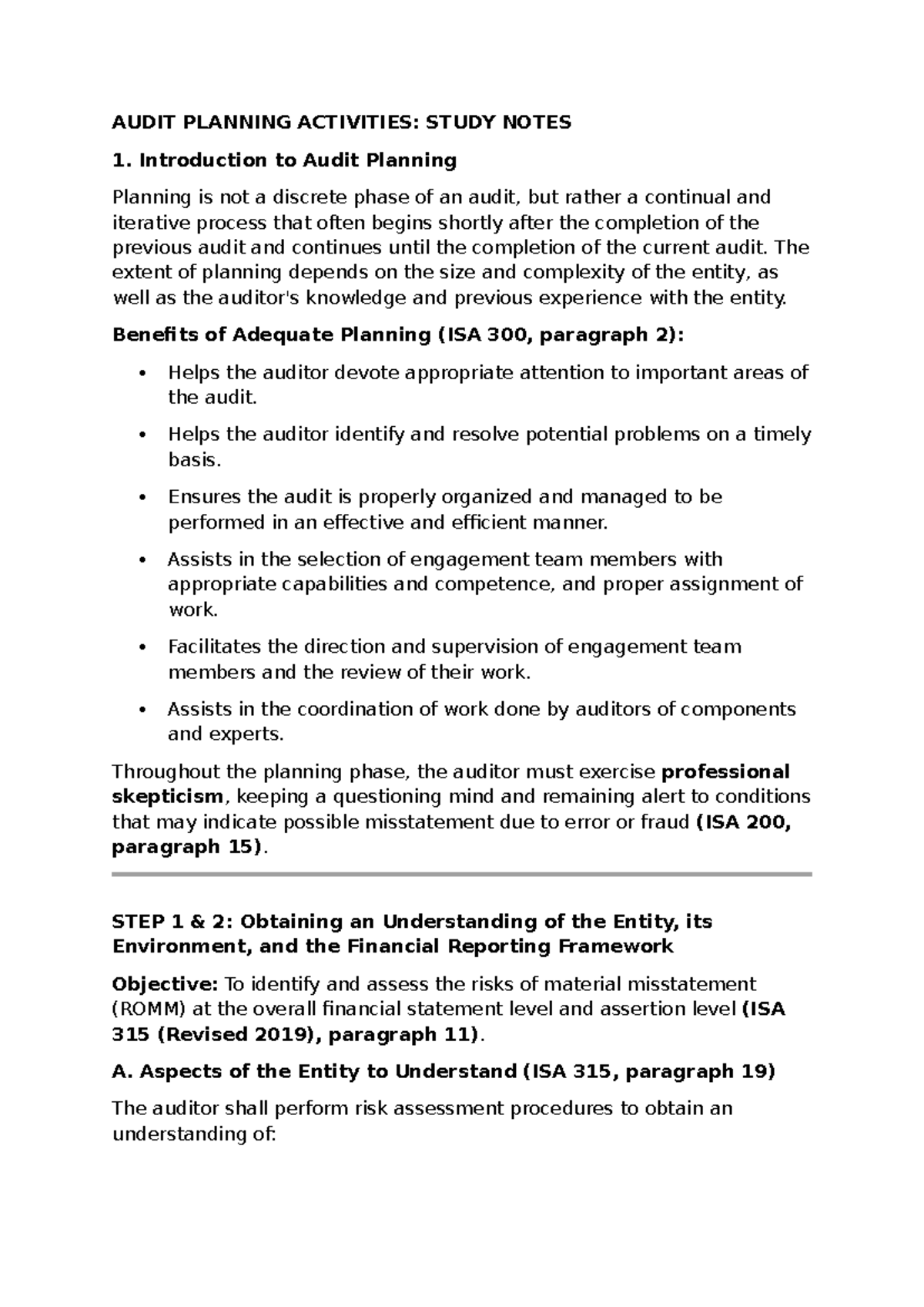 AUDIT PLANNING ACTIVITIES: MODULE 2 STUDY NOTES - Studocu