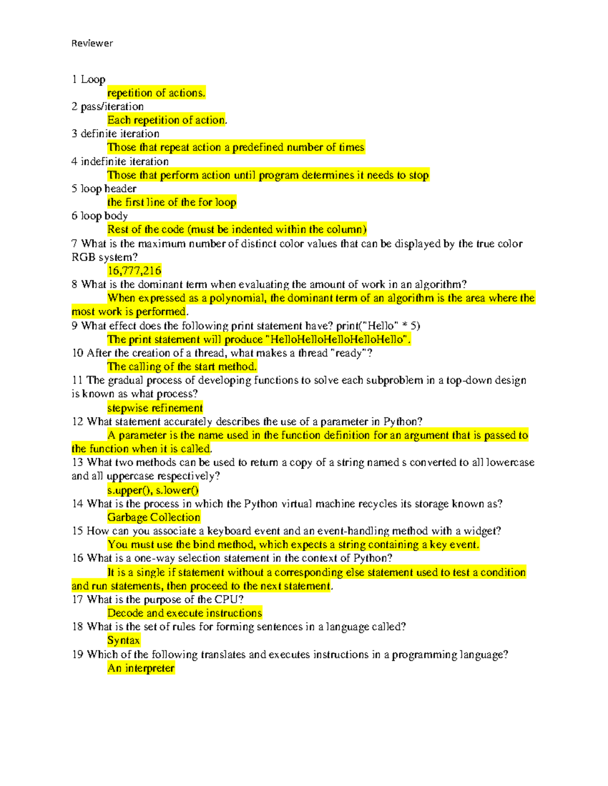 Reviewer Computer Fundamentals and Programming - 1 Loop repetition of ...