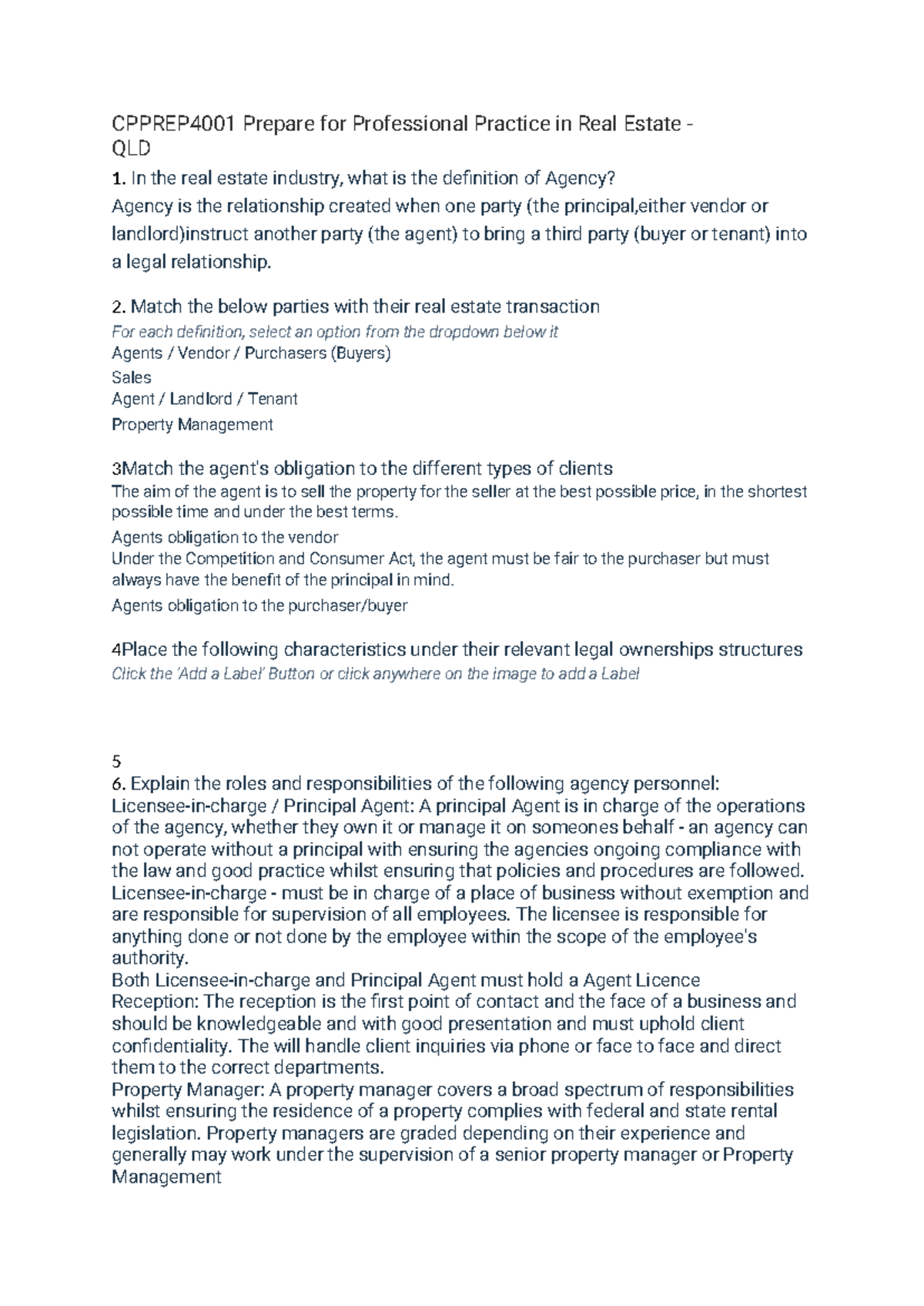 CPPREP4001 Final Exam: Professional Practice in Real Estate QLD Guide - Studocu