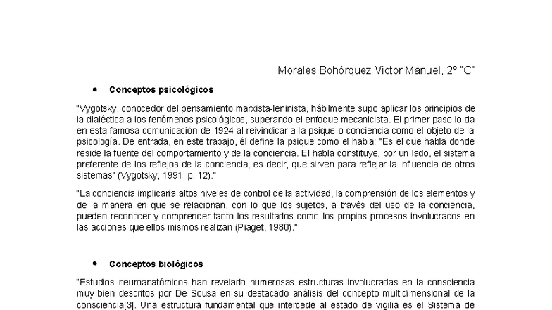 Conceptos de Conciencia en Psicología: Análisis y Teorías - Studocu