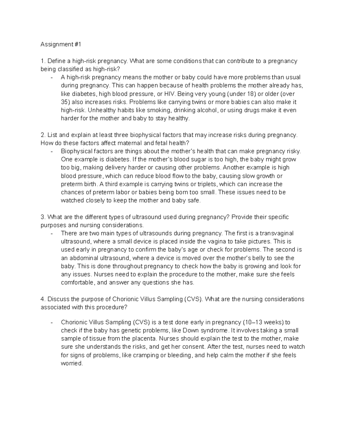 Assignment #1 - Pregnancy Risks and Health Considerations - Studocu