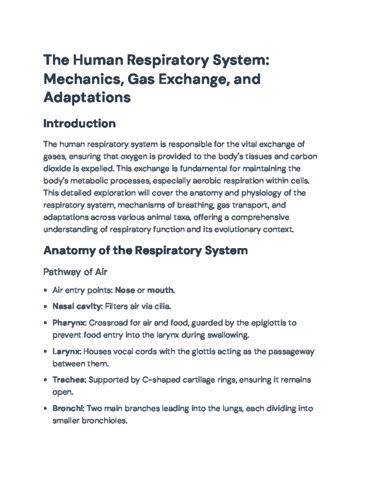 Human Respiratory System: Mechanics, Gas Exchange & Adaptations (BIO ...