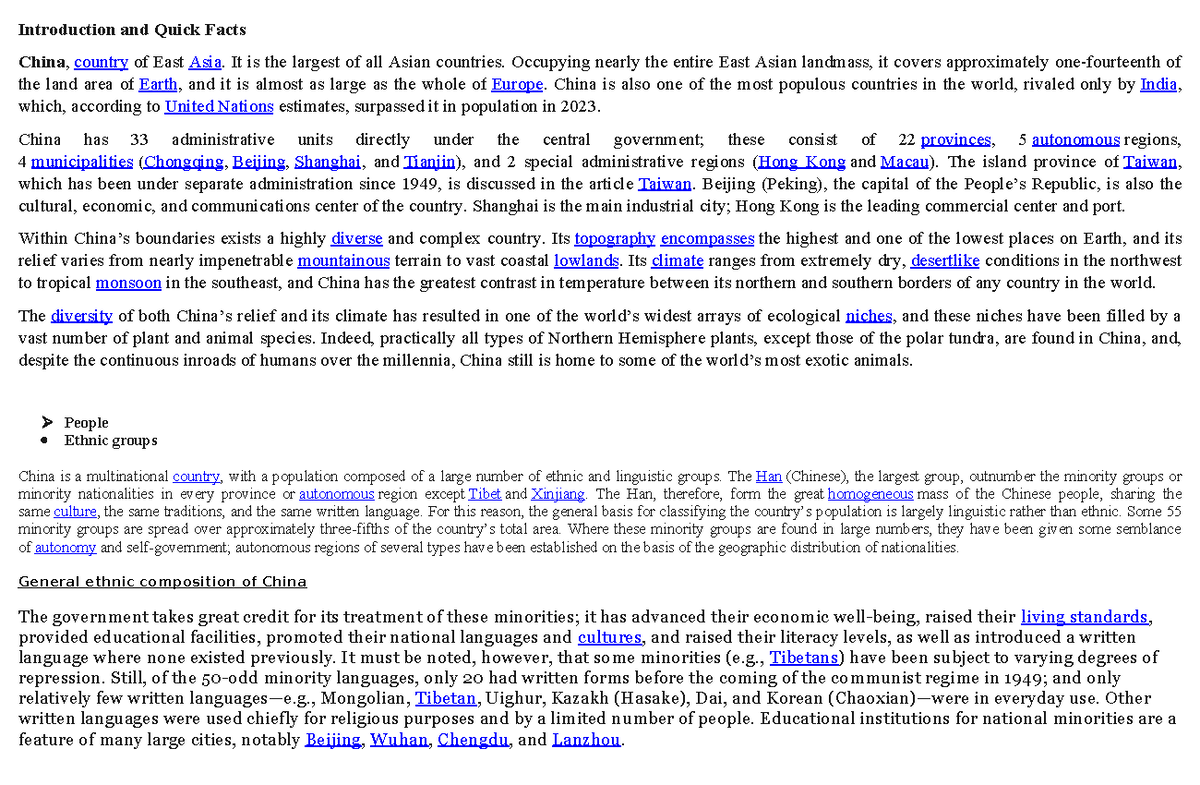 Introduction and Quick Facts about China 1 1 - Introduction and Quick ...