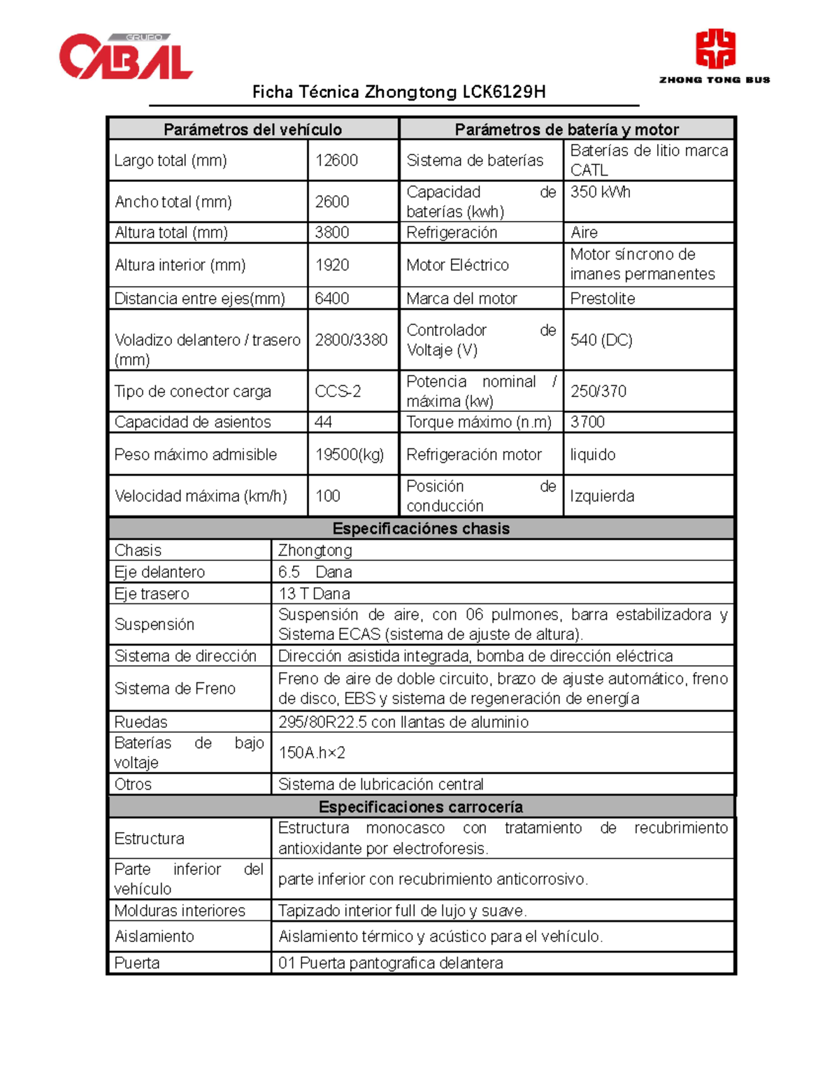 LCK6129H Ficha Técnica del Vehículo y Sistema de Batería - Studocu