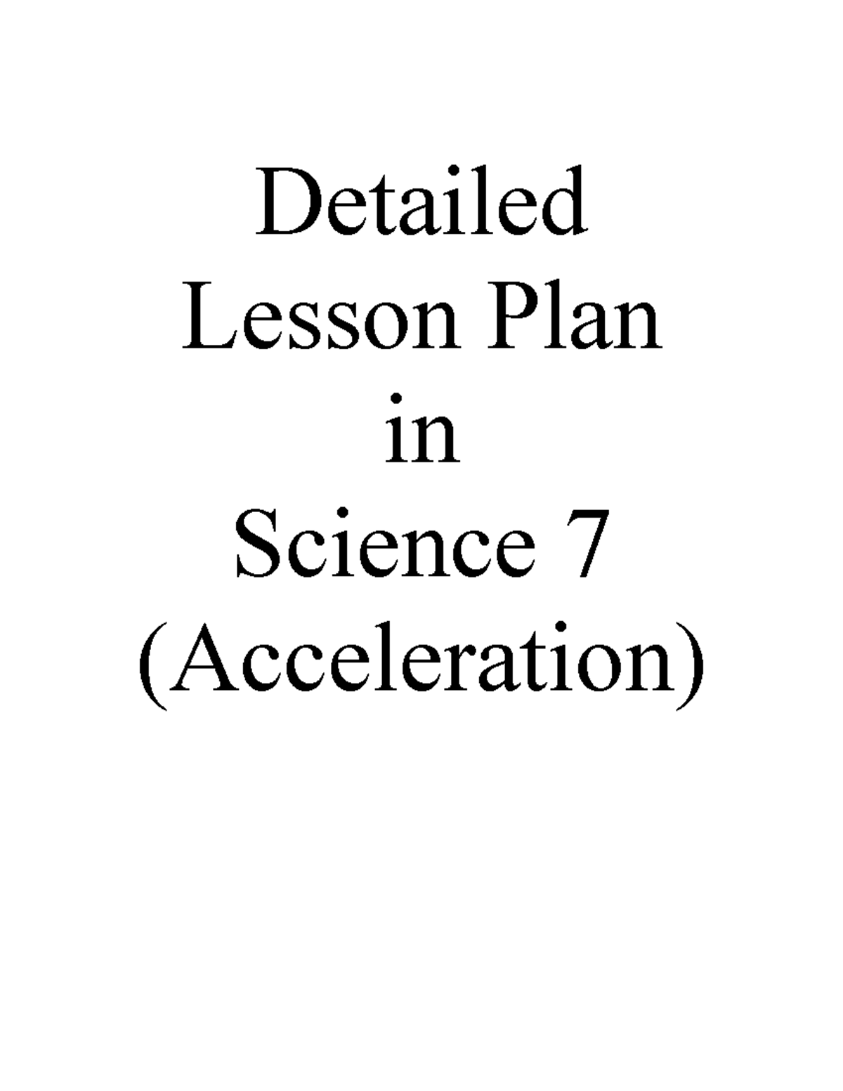 Lesson Plan: Understanding Acceleration in Science 7 - Studocu