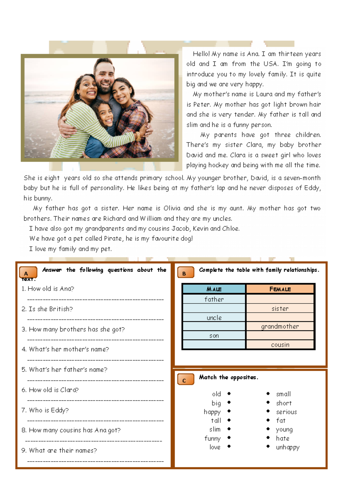 9-23 Family Reading Comprehension Exercises - Document 10557 - Studocu