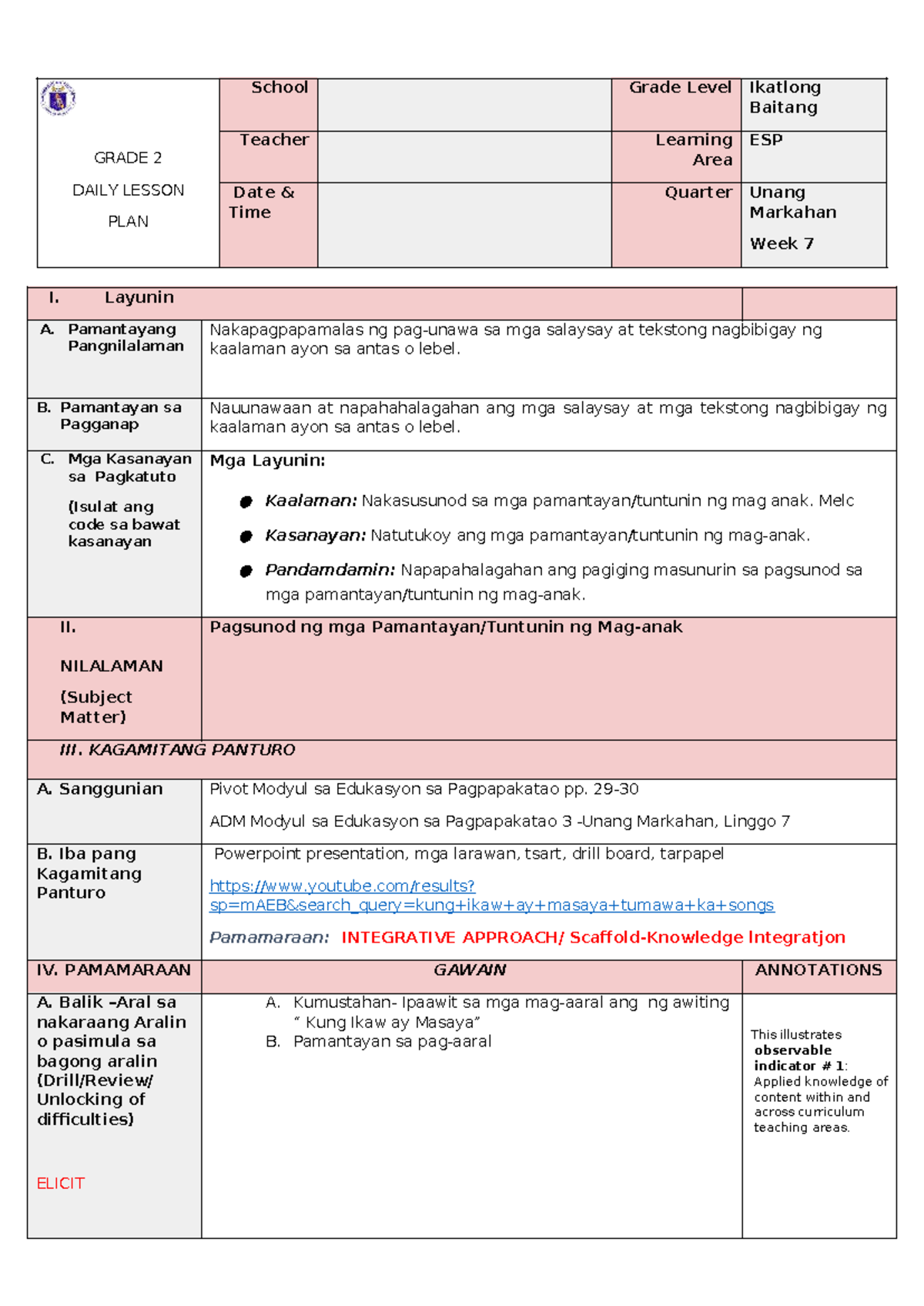 COT-ESP 3 Q1-W7 - Daily Lesson Plan for Grade 3 - Studocu