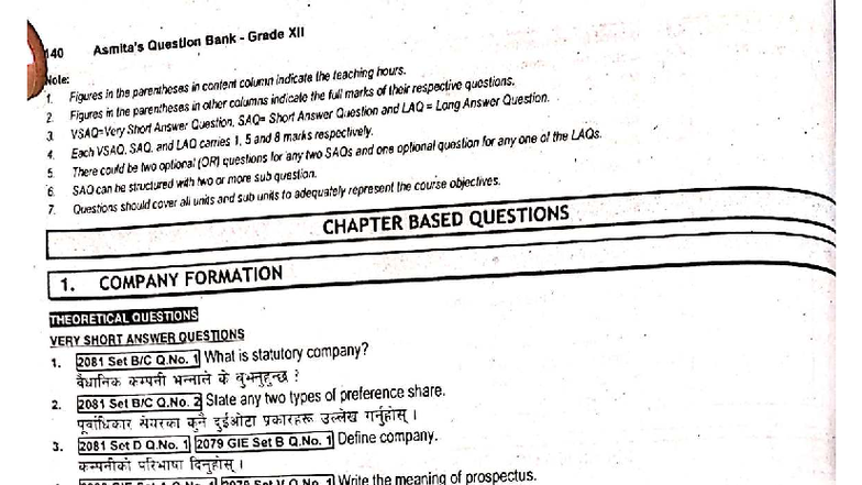 Question Bank Grade XII: Accounting Concepts and Practices - Studocu