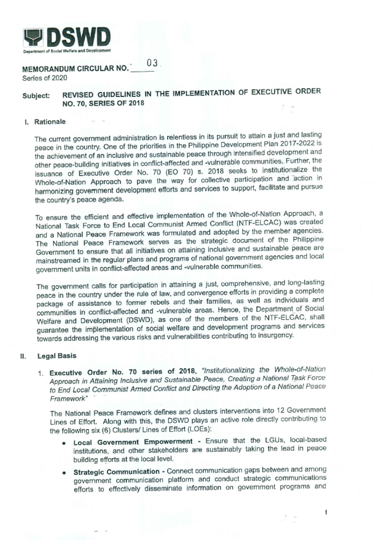 MC 2020-003 - Revised Guidelines for Exec. Order No. 70 Implementation ...