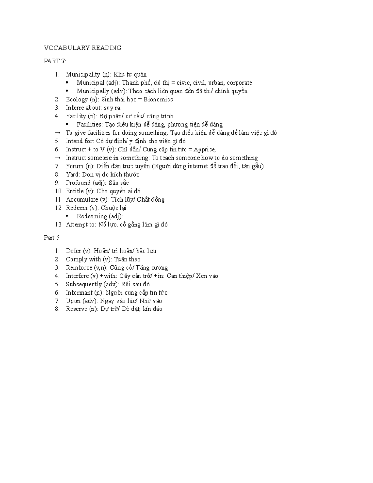 Vocabulary Reading - ... - VOCABULARY READING PART 7: Municipality (n ...