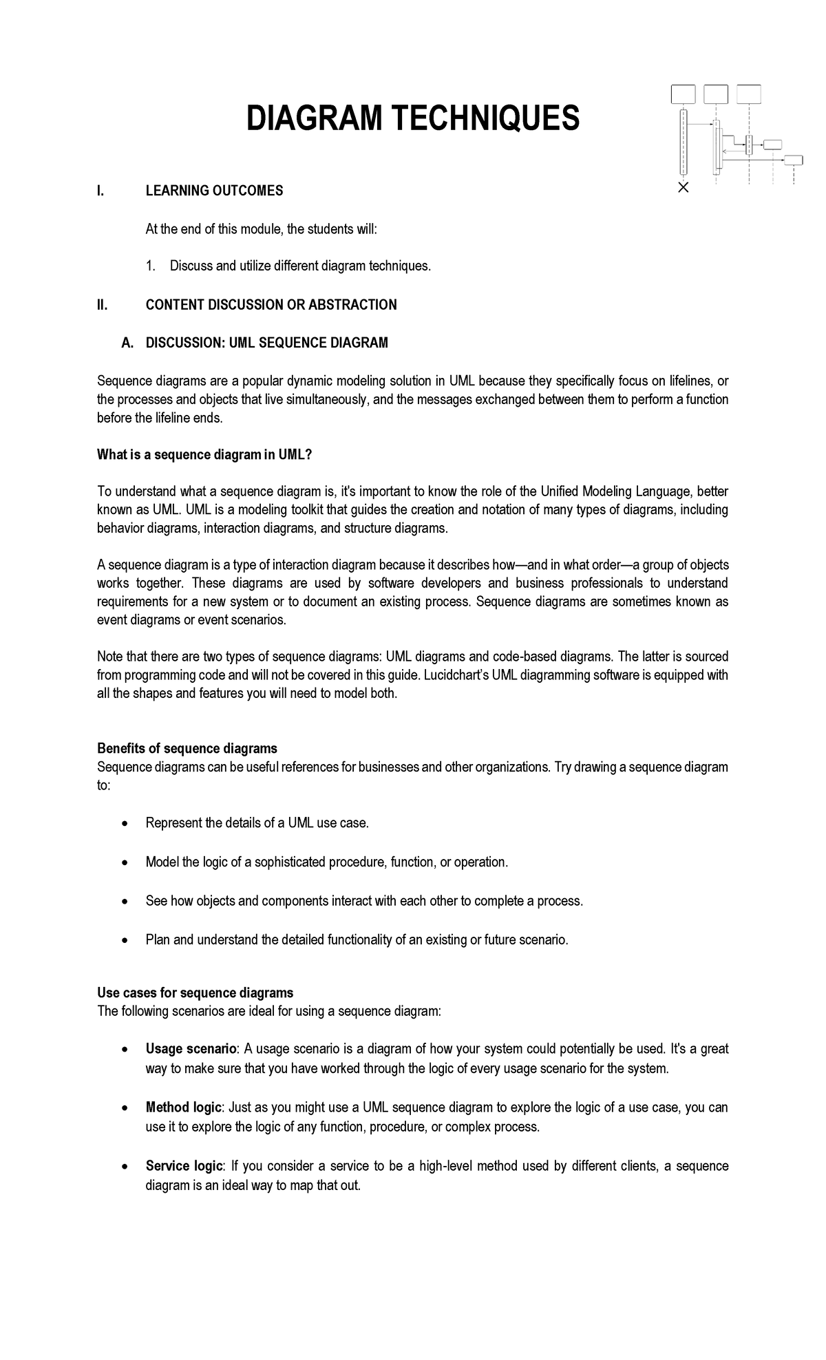 UML Sequence Diagram Techniques: Learning Outcomes & Applications - Studocu