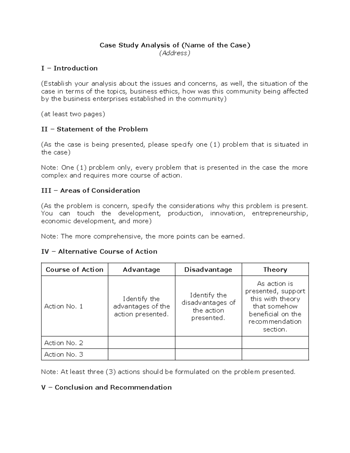 Case Study Analysis Template: Business Ethics Issues - Studocu