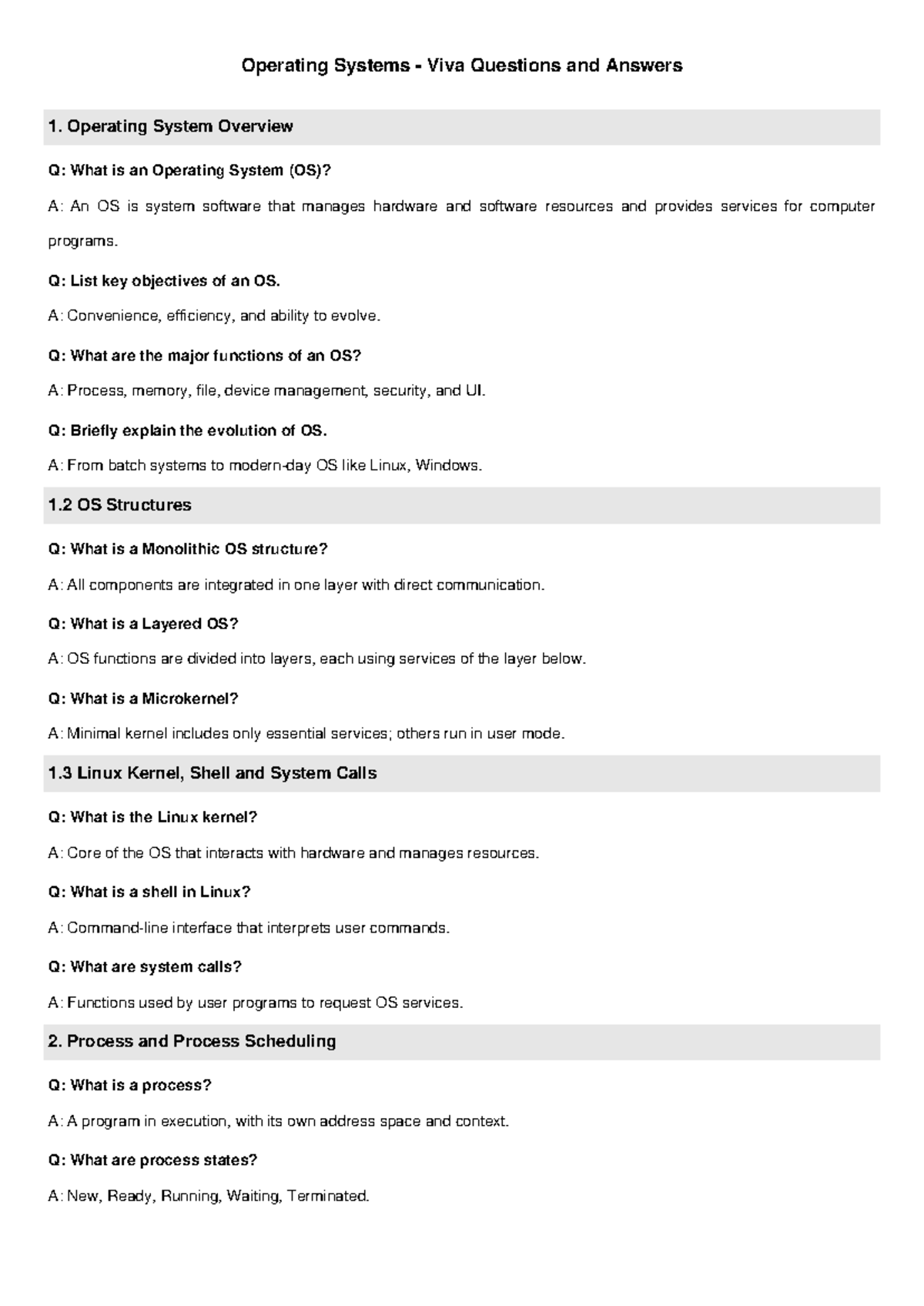Operating Systems (OS) Complete Viva Questions & Answers Guide - Studocu