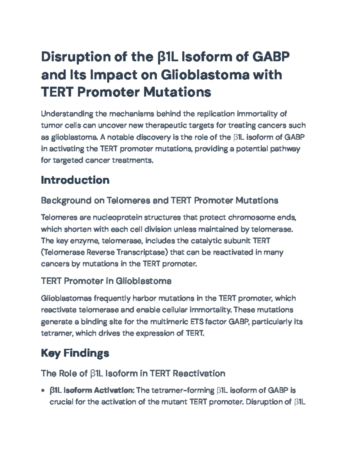 Disruption of β1L Isoform of GABP and Its Role in Glioblastoma Therapy ...