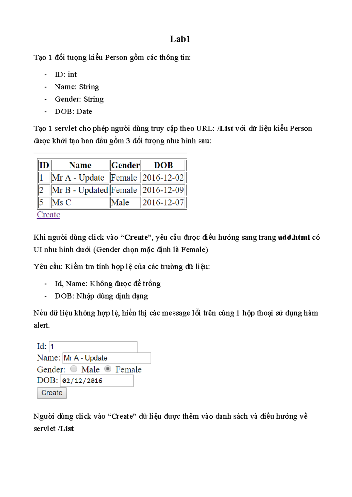 Lab1 - lab1 - Lab Tạo 1 đối tượng kiểu Person gồm các thông tin: - ID ...