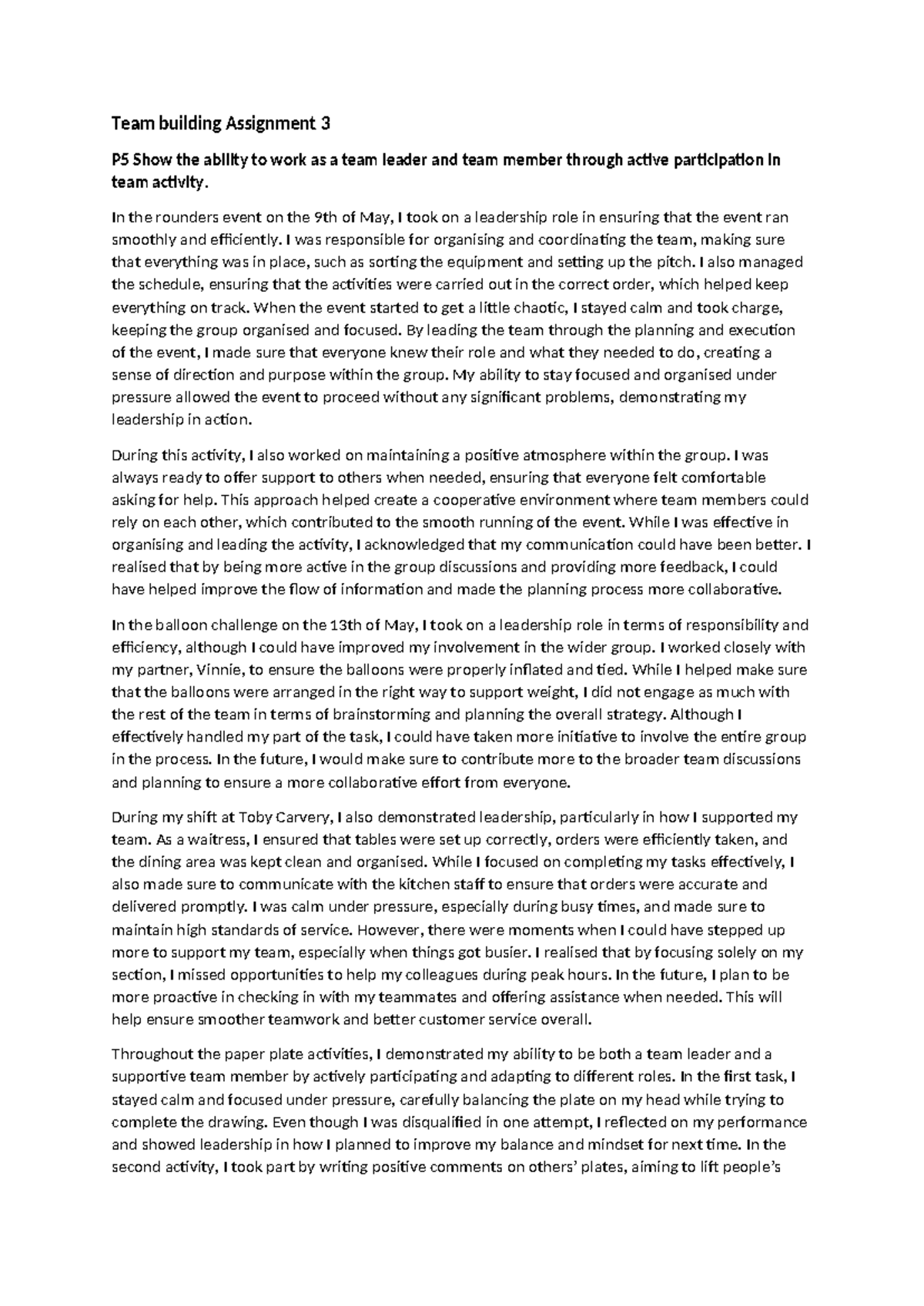 Team Building Assignment 3: Leadership & Teamwork Reflections - Studocu