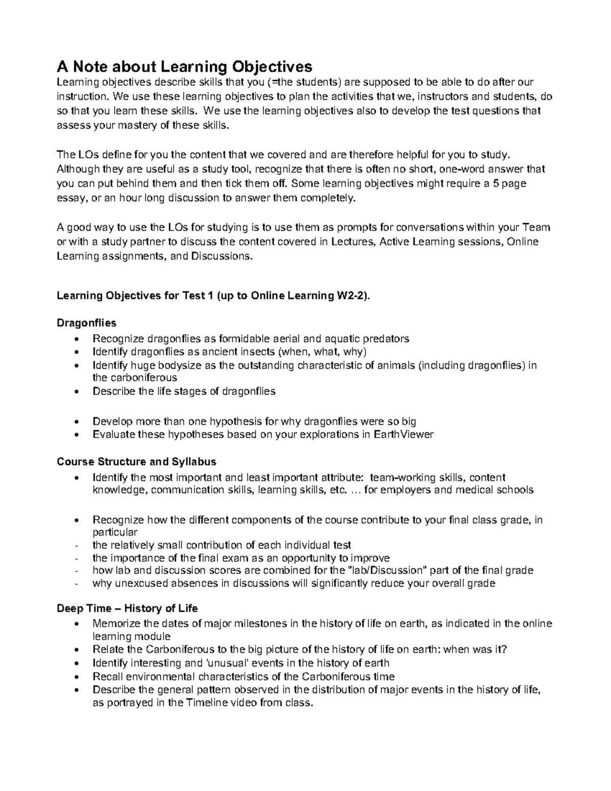 Bio Sci 1500 - Learning Objectives for Test 1 (FS22) - Dr. Liscum - Studocu
