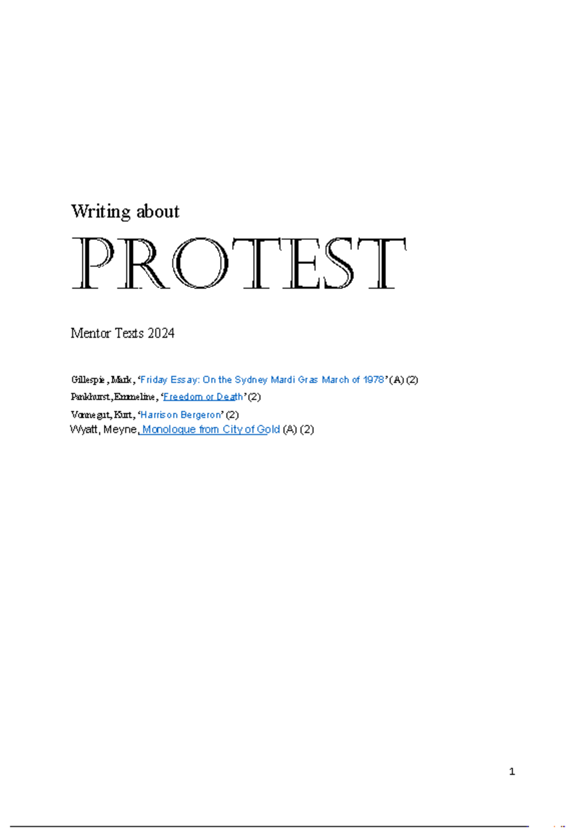 Writing About Protest: Mentor Texts for 2024 (Final Essay) - Studocu