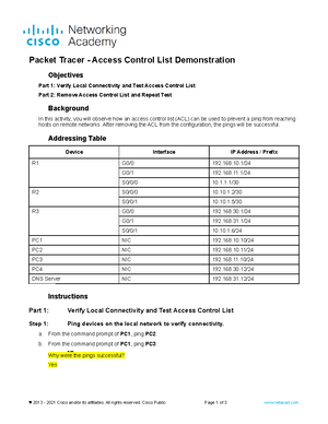 5.4.12 Packet Tracer - Configure Extended IPv4 ACLs - Scenario 1 - Addressing Table Device ...