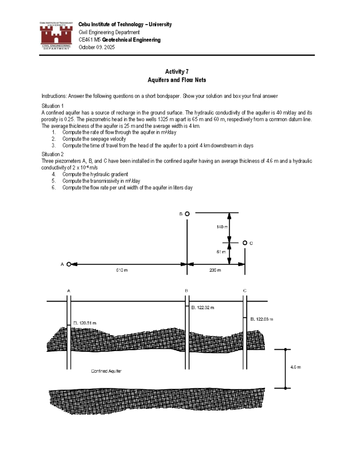 CE461 M5 Geotechnical Engineering Activity 7: Aquifers & Flow Nets ...