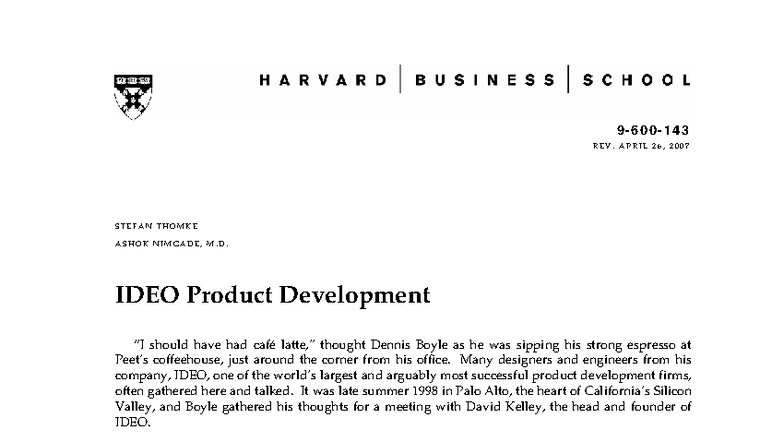IDEO Product Development Case Study (HBS) - Studocu