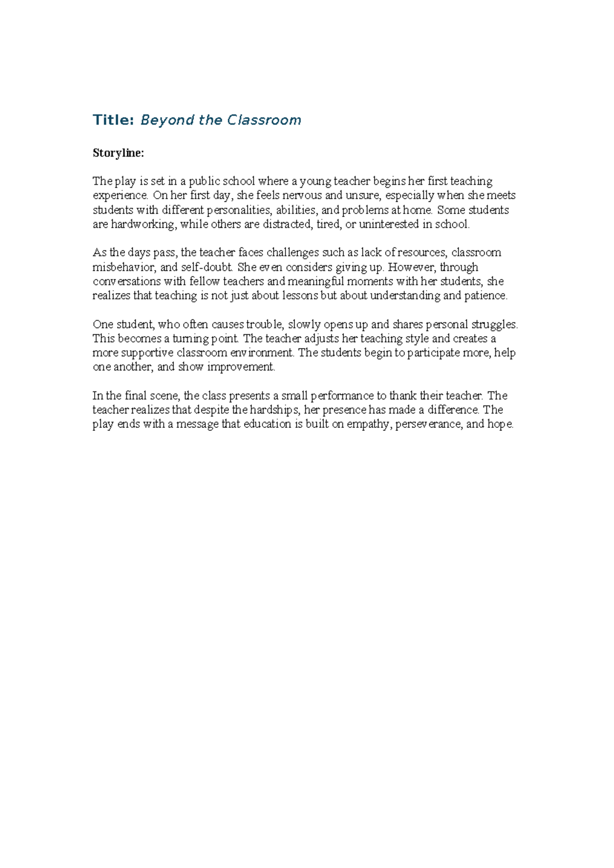 Title: ENG 101 - Beyond the Classroom: A Teacher's Journey - Studocu