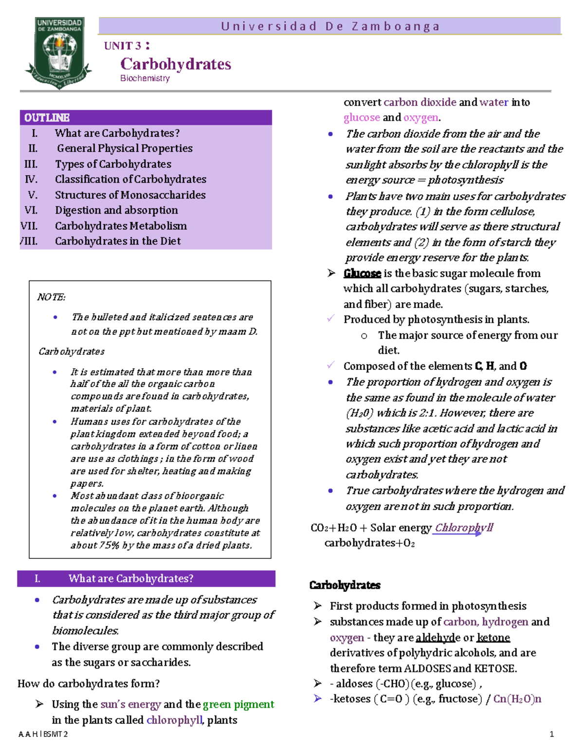 Carbohydrates: Biochemistry Notes for CHM 101 Final Exam - Studocu